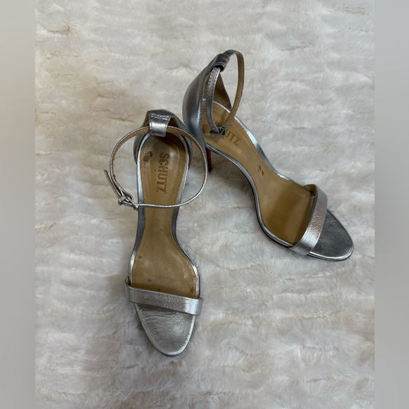 SCHUTZ | Shoes | Schutz Metallic Silver Heels | Poshmark